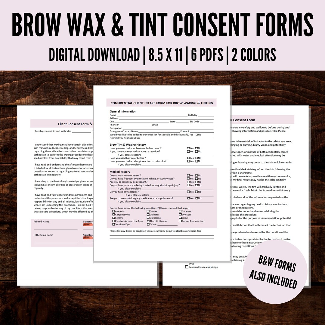 Brow Wax and Tint Consent Forms: Esthetician Client Intake (PDF) - Etsy