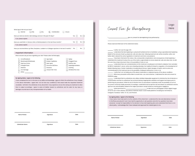Editable Dermaplaning Consent Forms Bundle, Esthetician Forms, Canva Template - Etsy