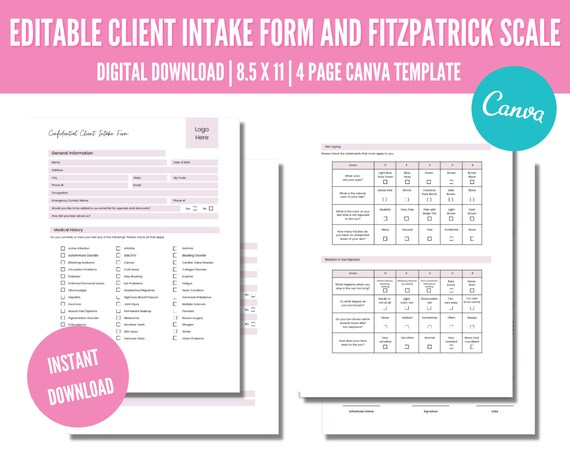 Editable Fitzpatrick Skin Type Form Client Intake Form | Etsy