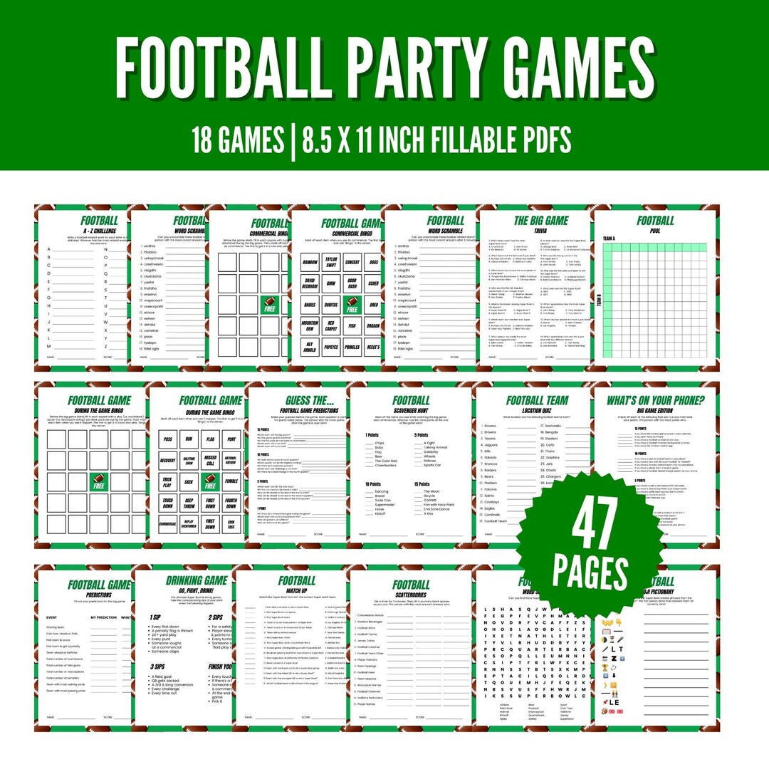 Football Party Games: 18 Printable Games for All Ages (PDF) - Etsy