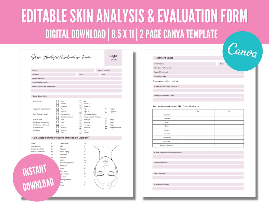Editable Skin Care Analysis Form: Canva Template (digital Download) - Etsy