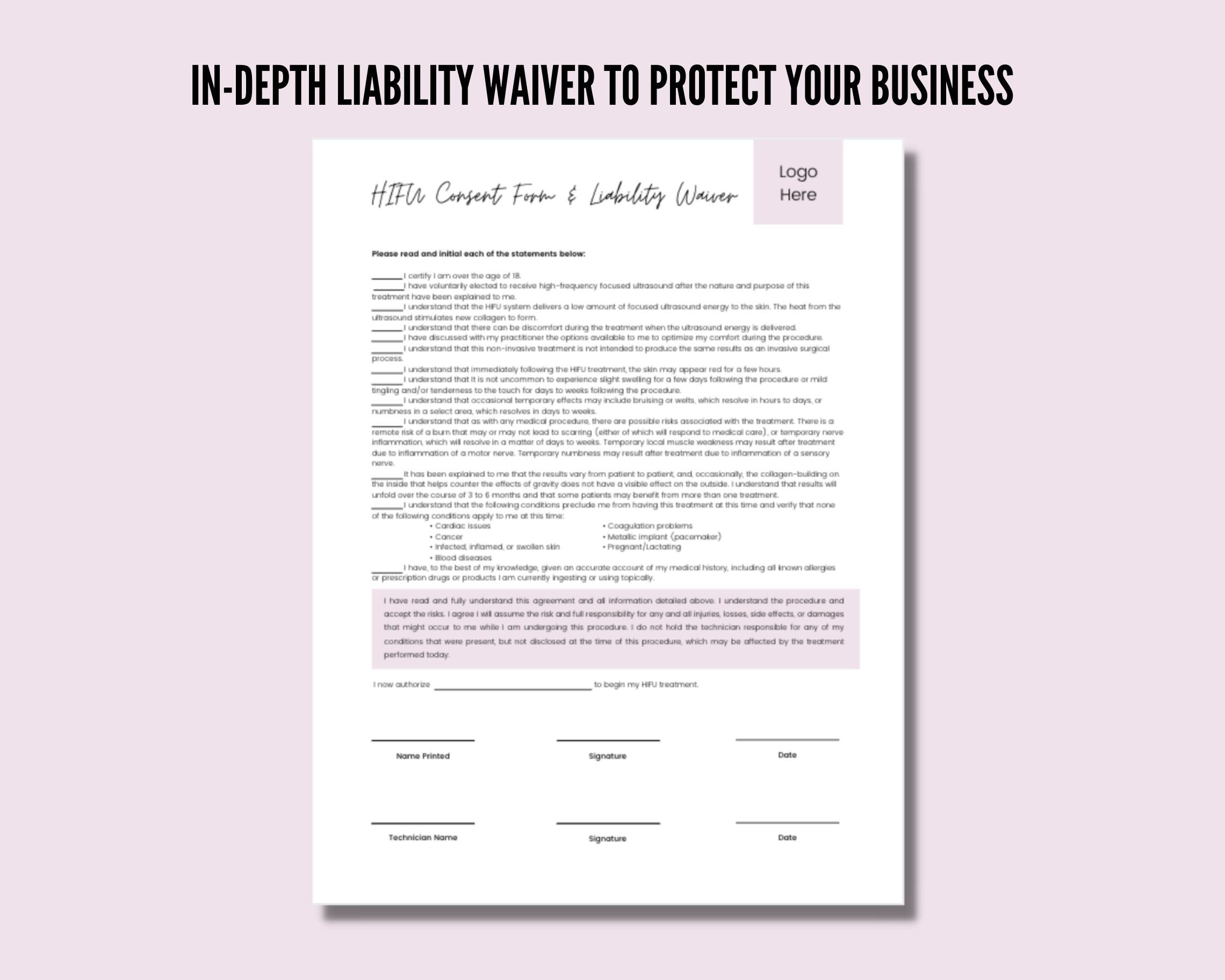 Editable HIFU Consent Form Esthetician Forms High Intensity | Etsy ...
