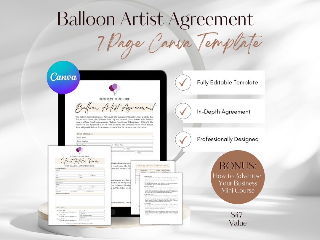 Balloon Artist Contract, Balloon Decor Contract Template, Balloon Order ...