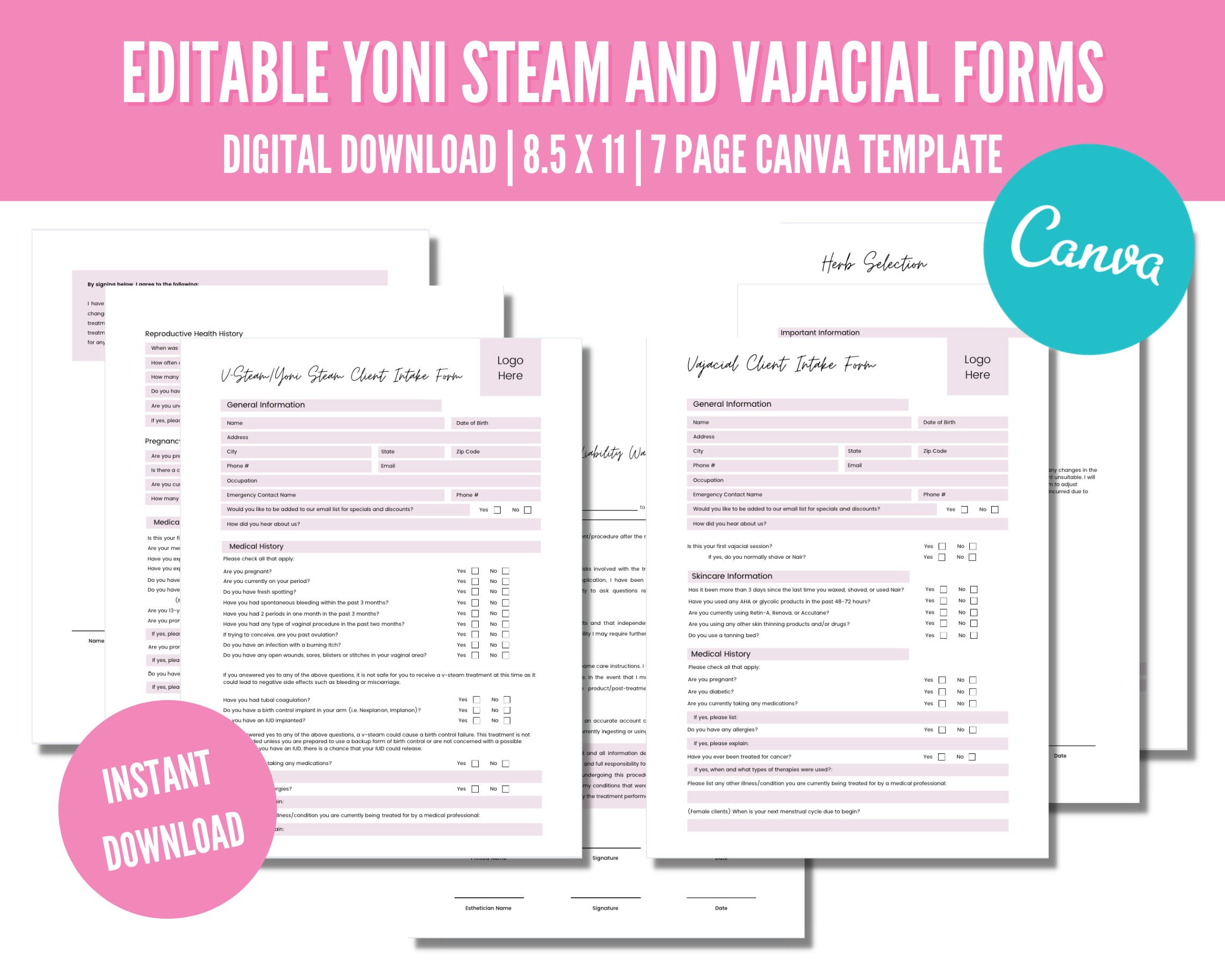 Paper Esthetician Consent Form Yoni Steaming Consent Form Vajacial Form ...