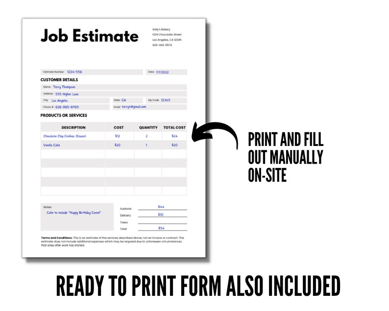 Printable Job Estimate Template Job Proposal Template | Etsy