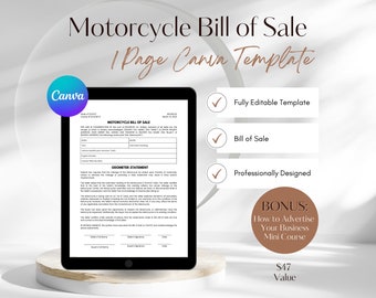 Motorcycle Bill of Sale | Motorbike Quadbike Sale Contract | Auto ...