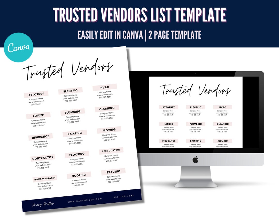 Vendors List Template Real Estate Template - Etsy