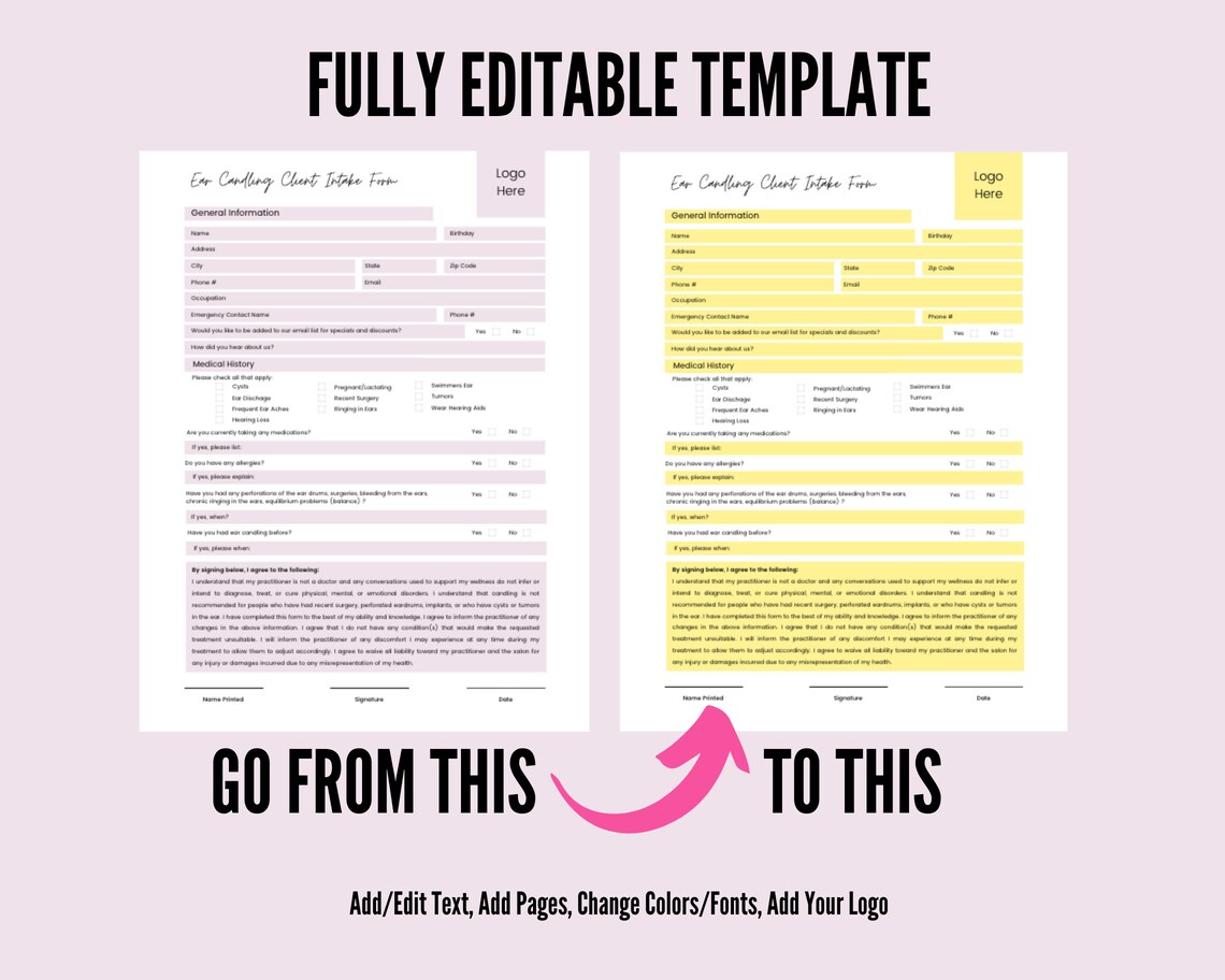 Ear Candling Intake Form, Consent Form, Liability Waiver - Etsy