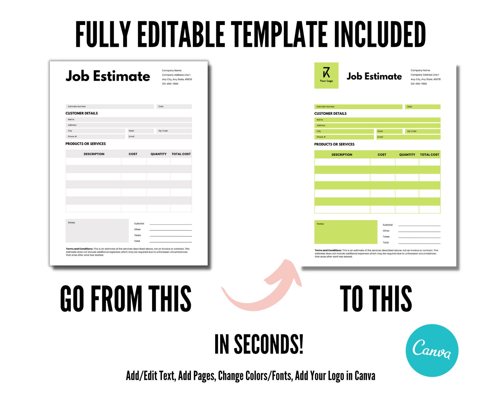 Printable Job Estimate Template Job Proposal Template | Etsy