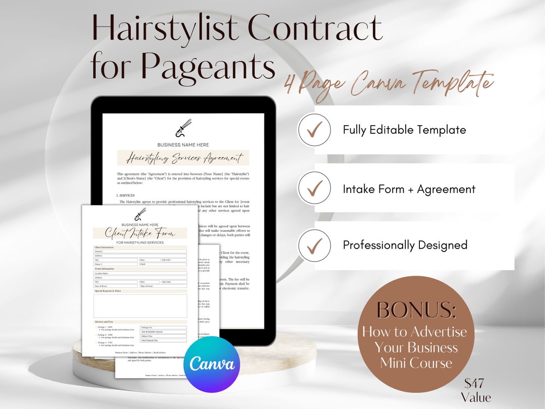 Hairstylist Contract for Pageants, Hair Contract, Bridal Hair Contract ...