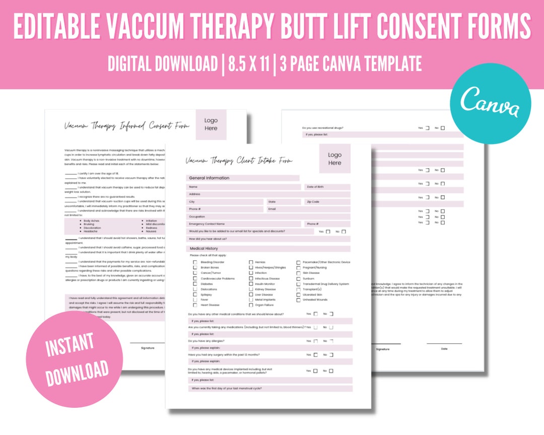 Editable Vacuum Therapy Consent Form Butt Lift Intake Form - Etsy