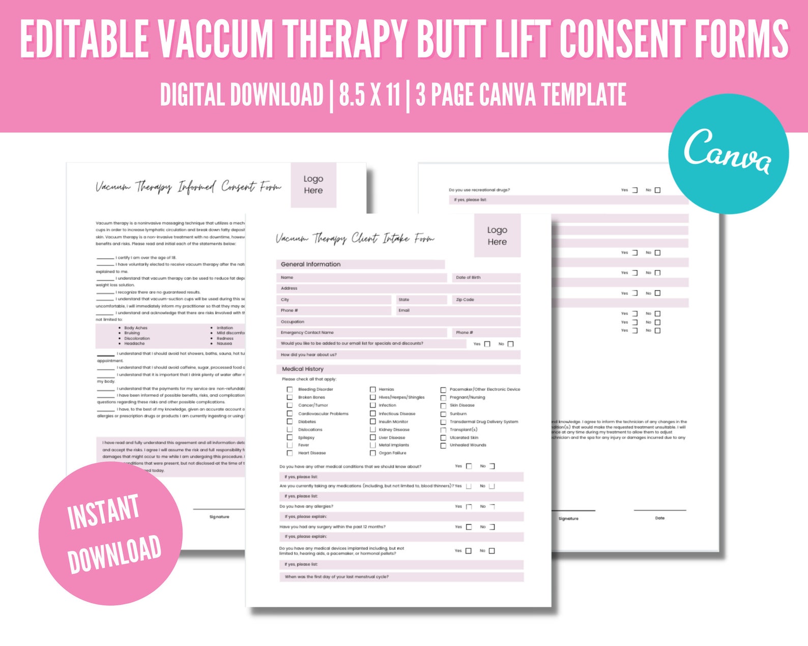 Editable Vacuum Therapy Consent Form Butt Lift Intake Form | Etsy