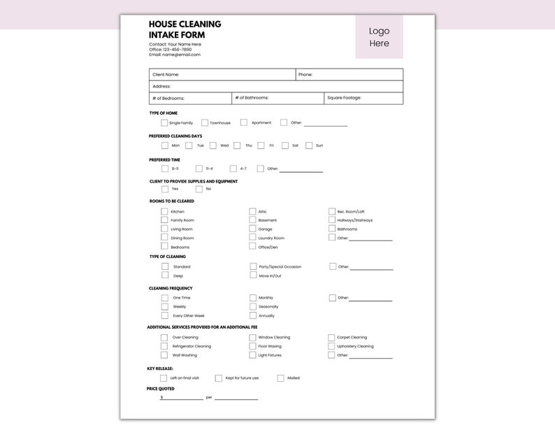 Cleaning Business Forms House Cleaning Contract Cleaning - Etsy