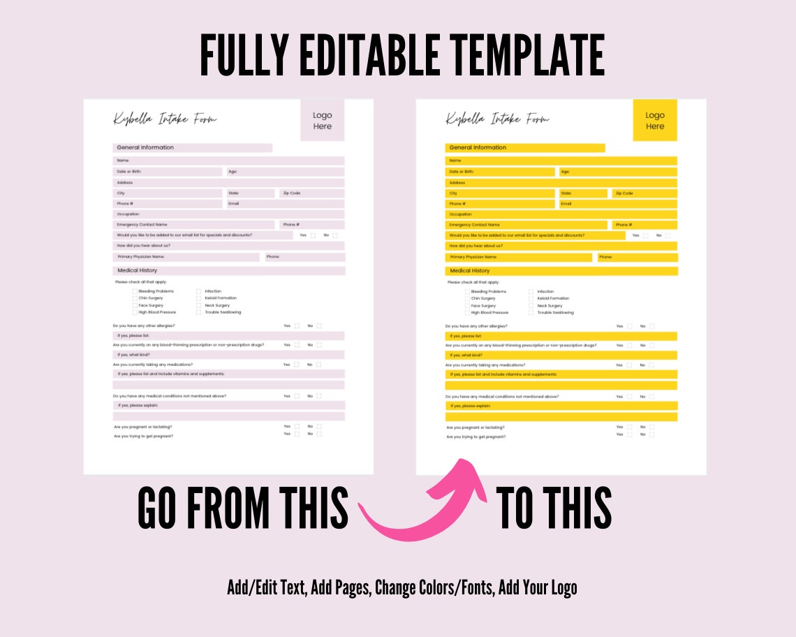 Editable Kybella Intake Form, Consent Form PDF, Esthetician Business ...