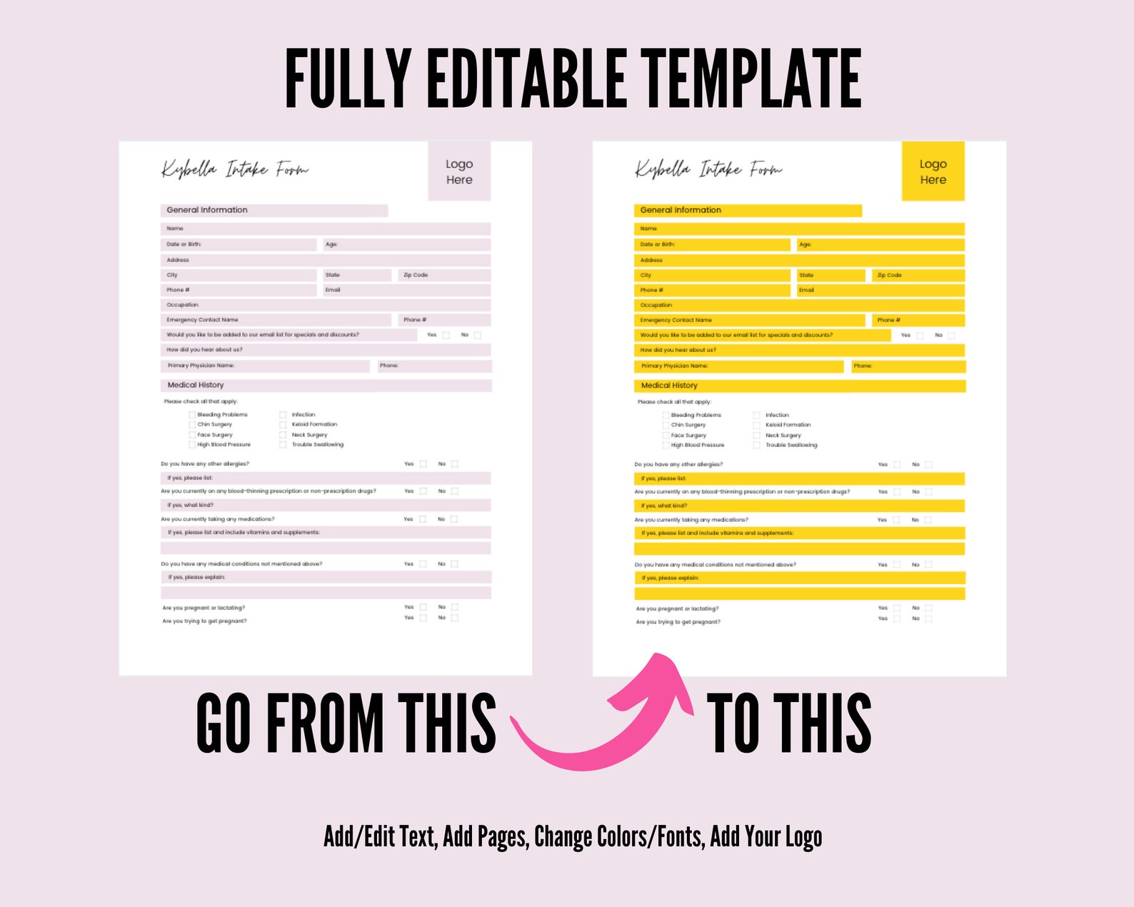 Editable Kybella Intake Form, Consent Form PDF, Esthetician Business ...