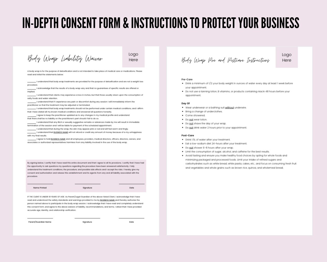 Editable Body Wrap Client Intake Form Aftercare Form Consent - Etsy