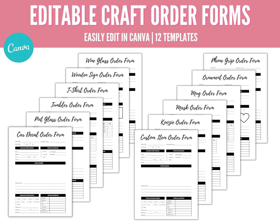 Editable Craft Order Form Templates, Order Forms for Craft Business ...