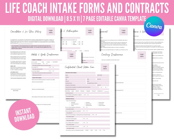 Life Coach Intake Form and Contract Life Coaching Intake - Etsy India