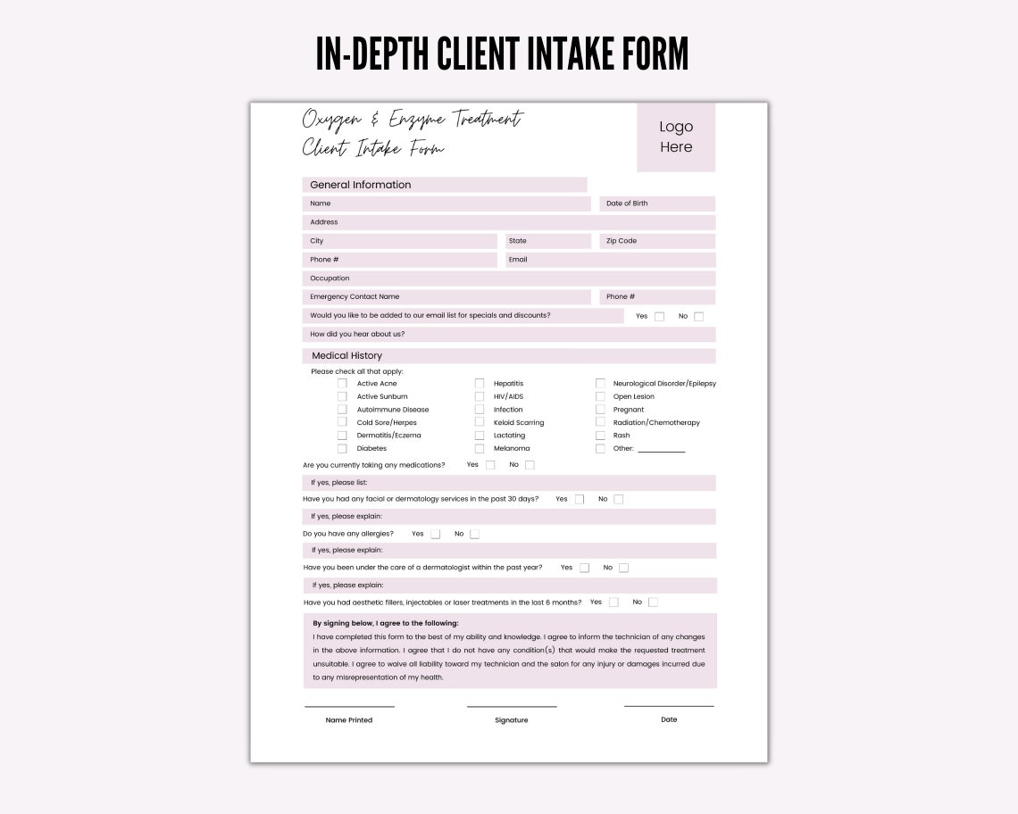Facial Consent Form Oxygen Facial Enzyme Facial Esthetician - Etsy