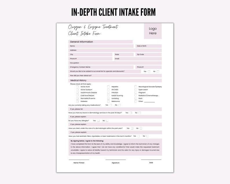 Facial Consent Form Oxygen Facial Enzyme Facial Esthetician - Etsy