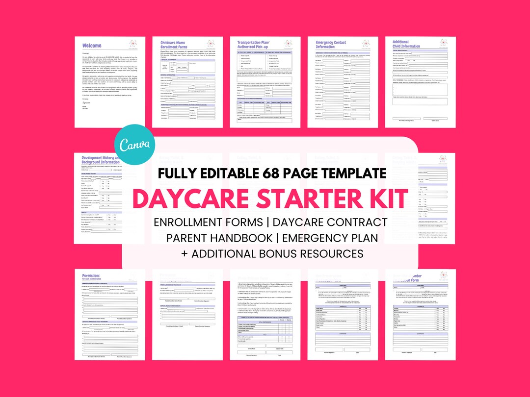 Daycare Starter Kit: Editable Forms & Contract Templates (canva) - Etsy
