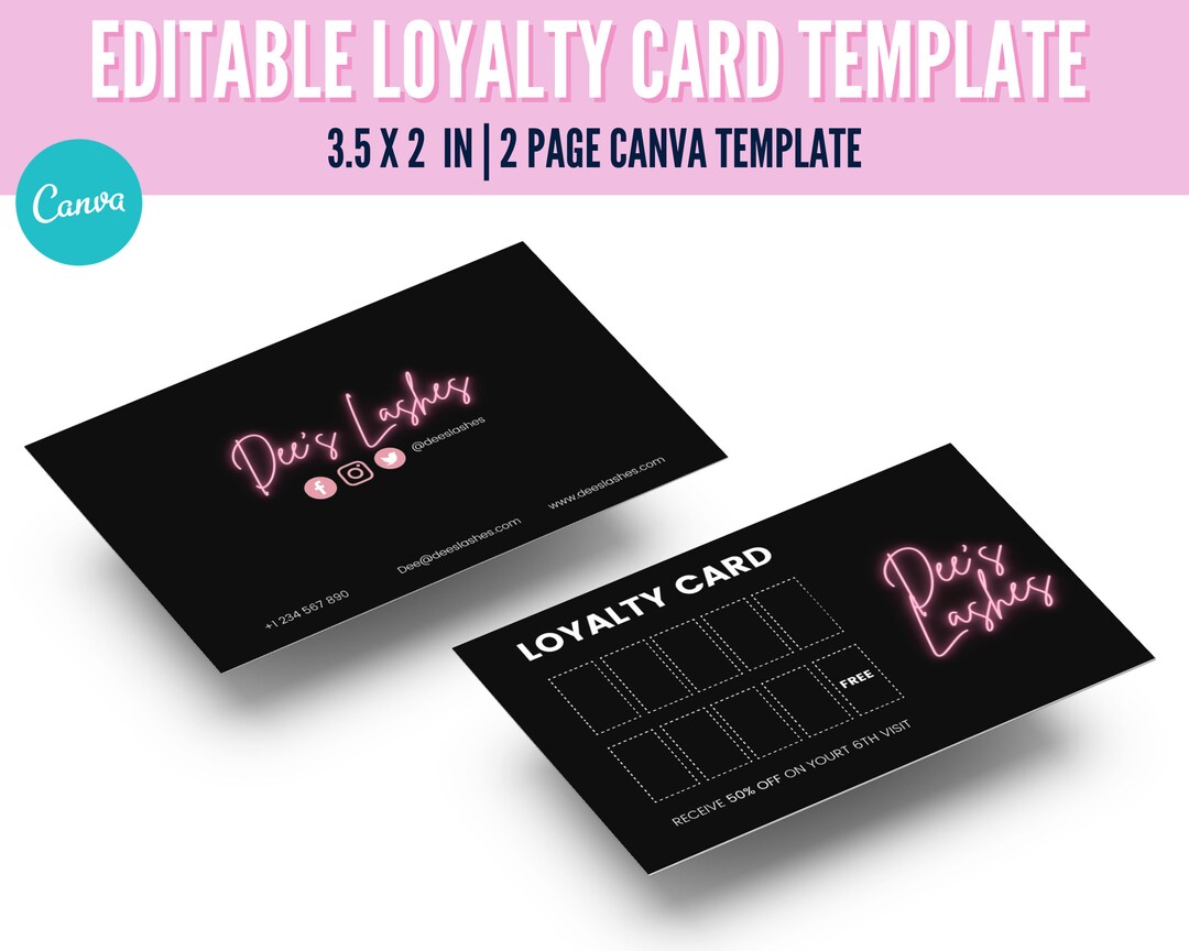 Editable Black Loyalty Card, Hair Loyalty Card, Reward Punch Card ...