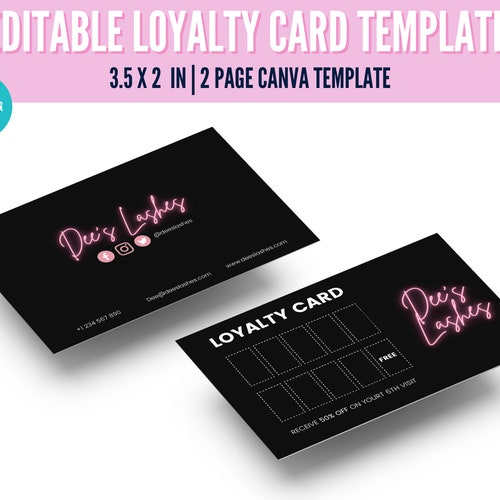 Black Loyalty Card Template Canva Editable Printable Modern - Etsy