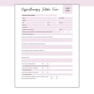 Hypnotherapy Intake Form, Hypnotherapy Consent Form, Hypnosis Consent ...