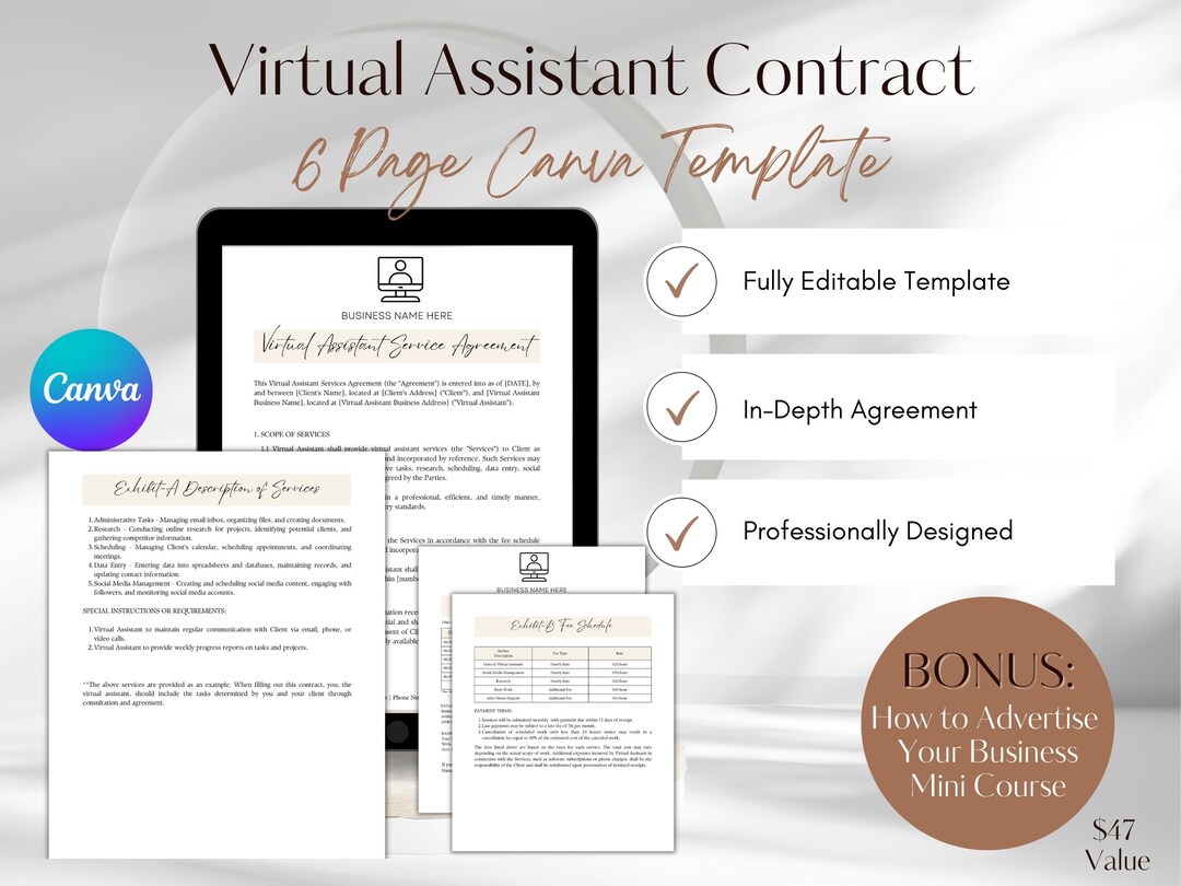Virtual Assistant Contract Template Virtual Assistant Service - Etsy