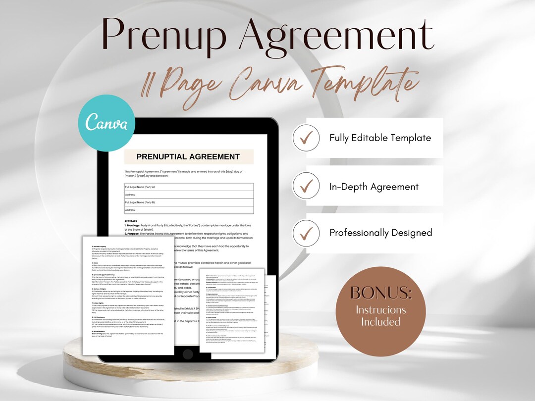 Prenuptial Agreement Template: Editable Prenup Contract (canva) - Etsy
