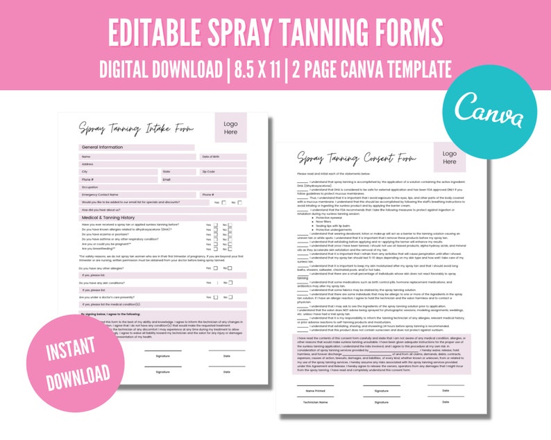 Spray Tan Forms Spray Tanning Intake and Consent Form - Etsy Canada