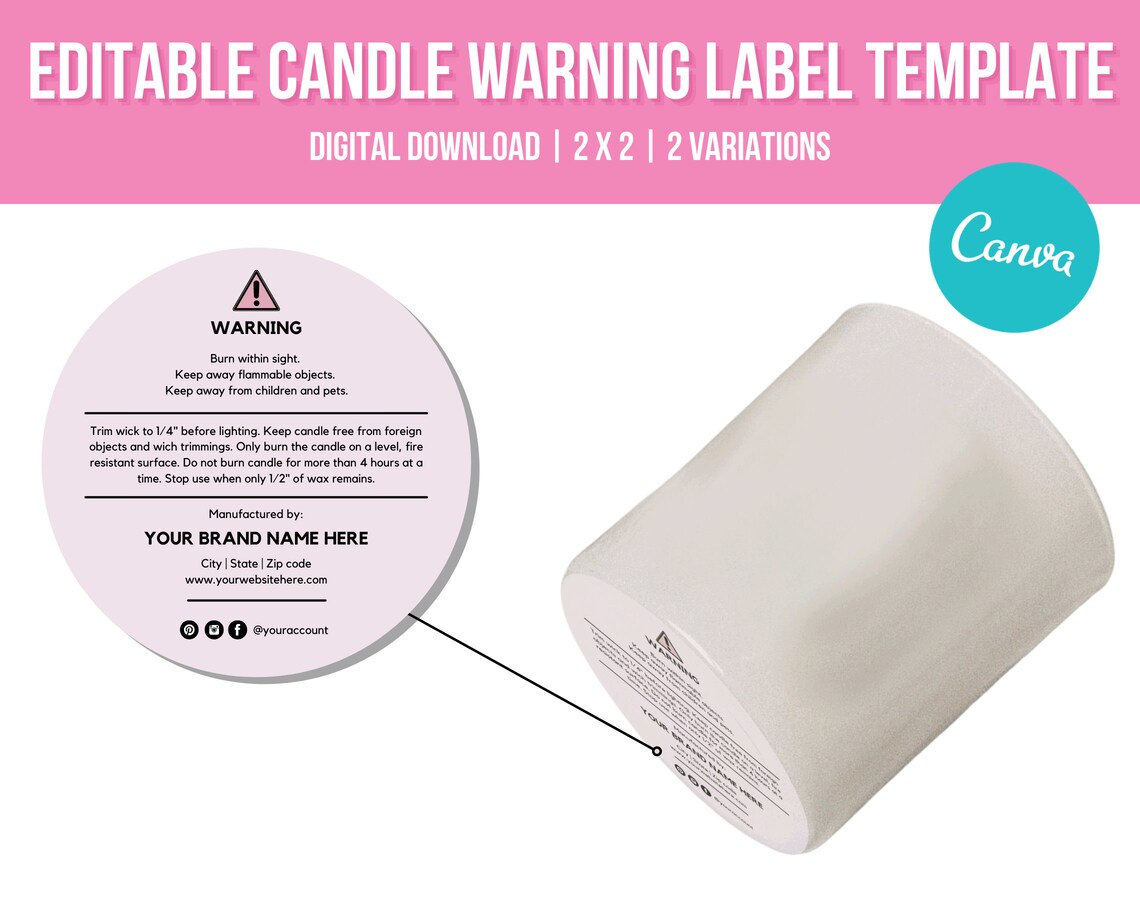 Editable Candle Warning Label Template - Etsy