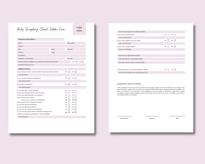 Editable Body Sculpting Intake Form Body Contouring Intake - Etsy