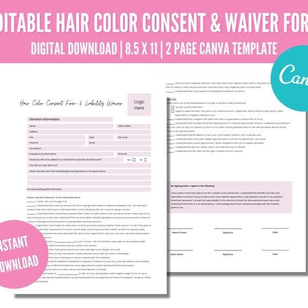 Hair Salon Forms - Etsy