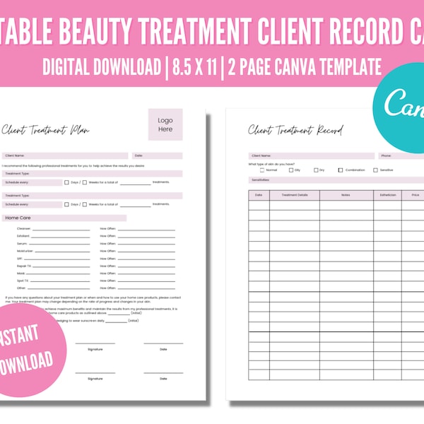 Client Treatment Record Template - Etsy