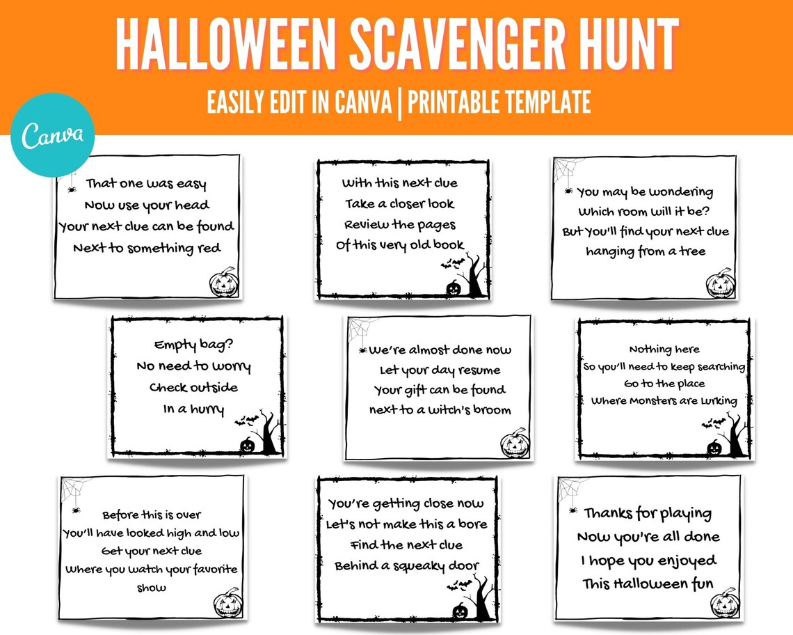 Halloween Scavenger Hunt Printable Scavenger Hunt Clues - Etsy