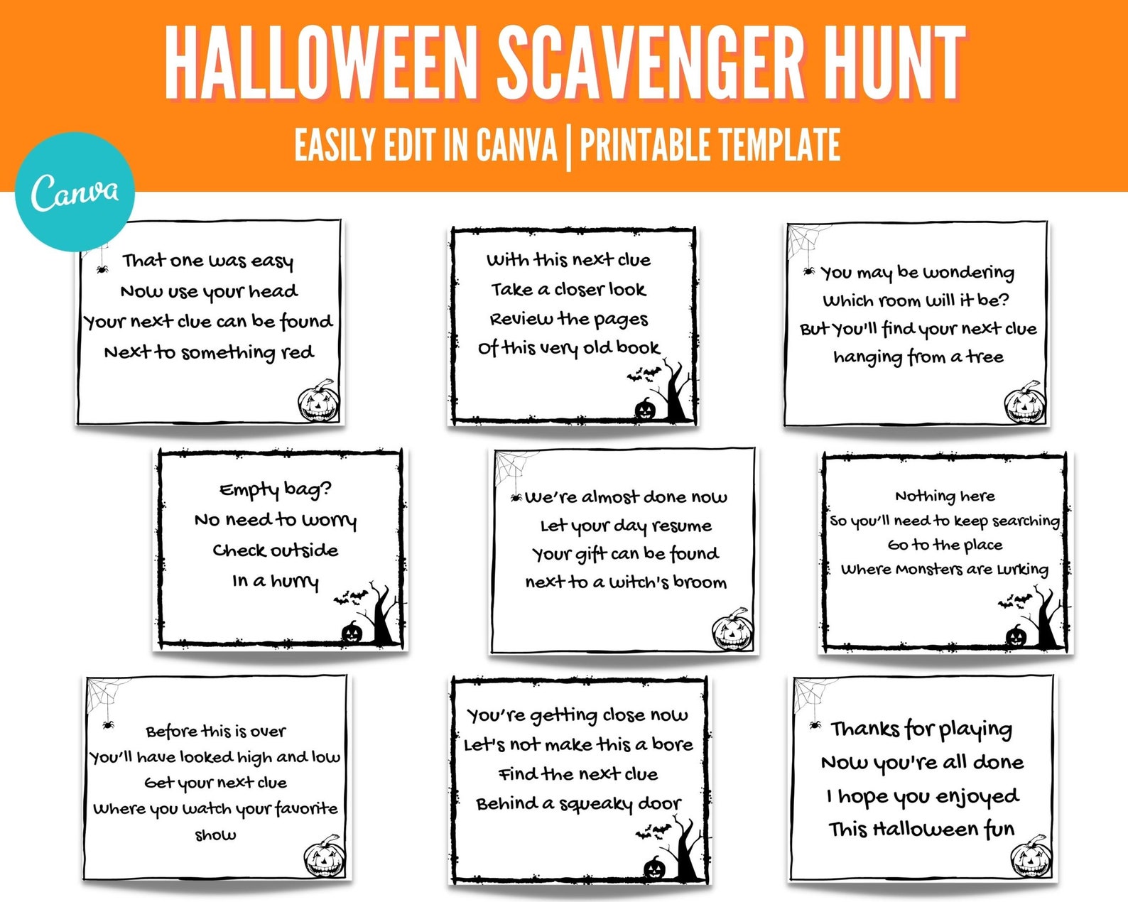 Halloween Scavenger Hunt Printable Scavenger Hunt Clues - Etsy