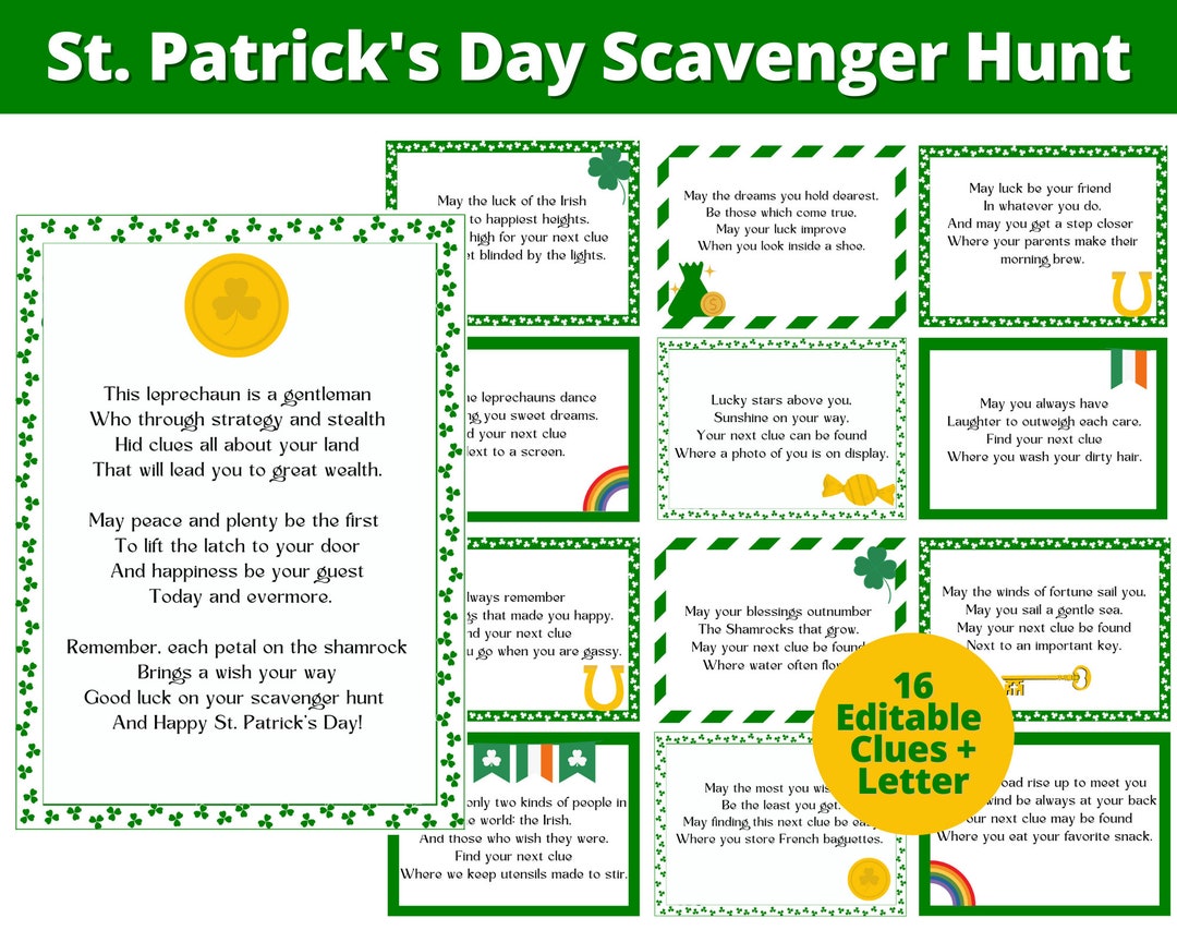 St Patricks Day Scavenger Hunt, Saint Patricks Day Treasure Hunt ...
