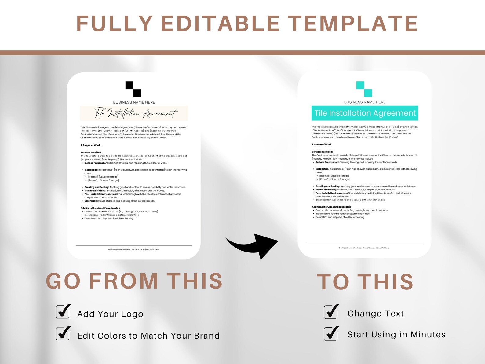 Tile Installation Contract Template: Editable Contractor Agreement ...