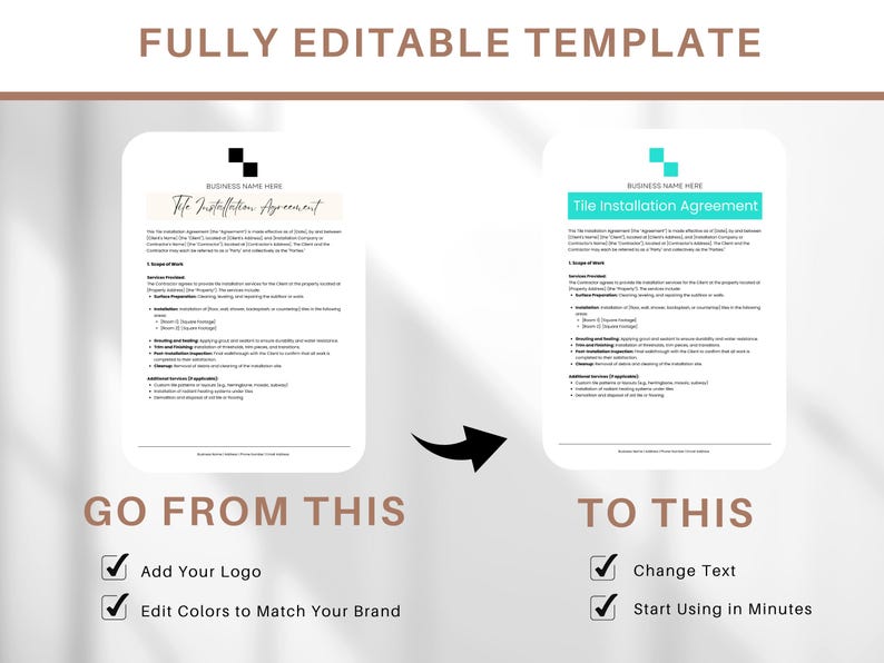 Tile Installation Contract Template: Editable Contractor Agreement ...