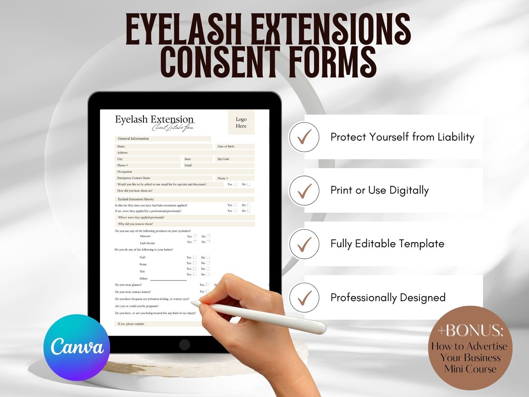 Eyelash Extension Consent Forms: Editable Lash Tech Template (canva) - Etsy