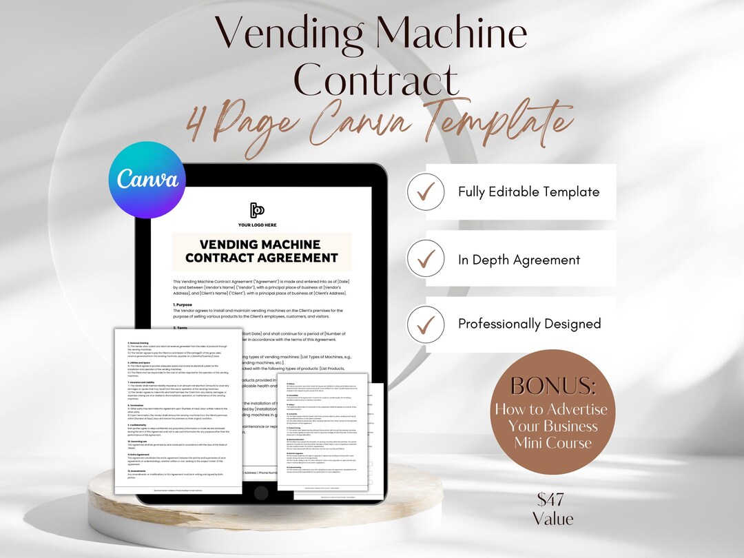 Vending Machine Contract Template: Editable Canva Agreement (digital ...