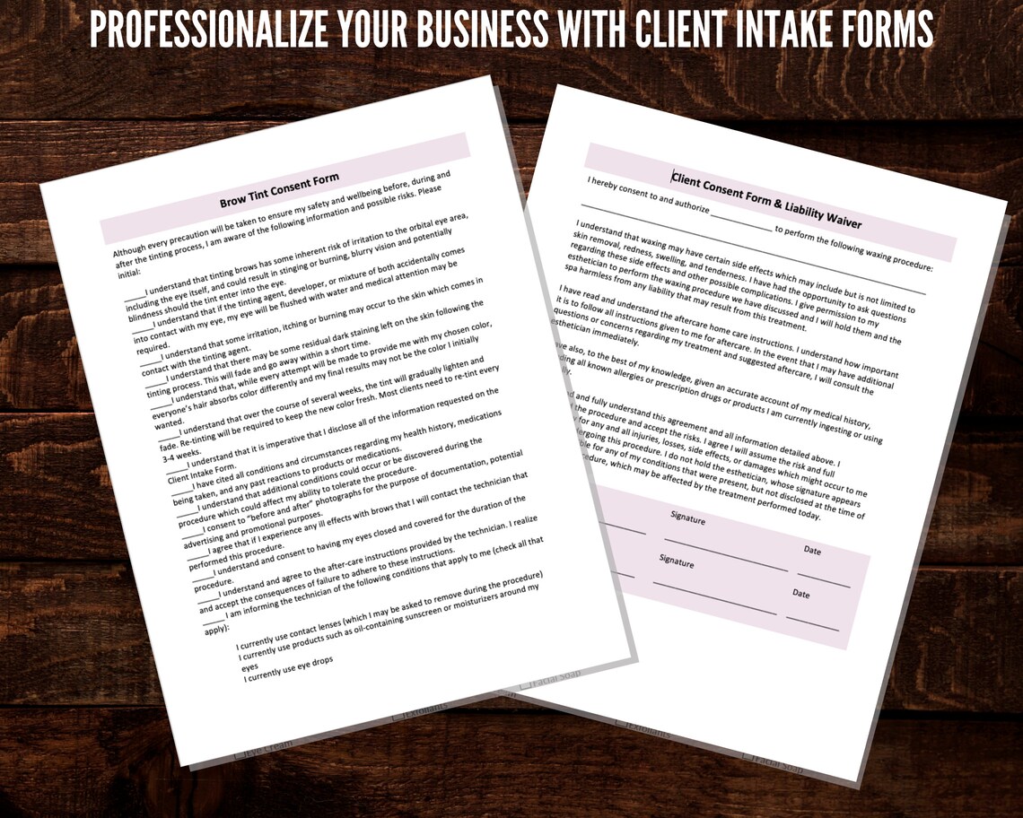 Editable Brow Wax and Tint Forms: Client Intake, Consent & Waiver (word ...