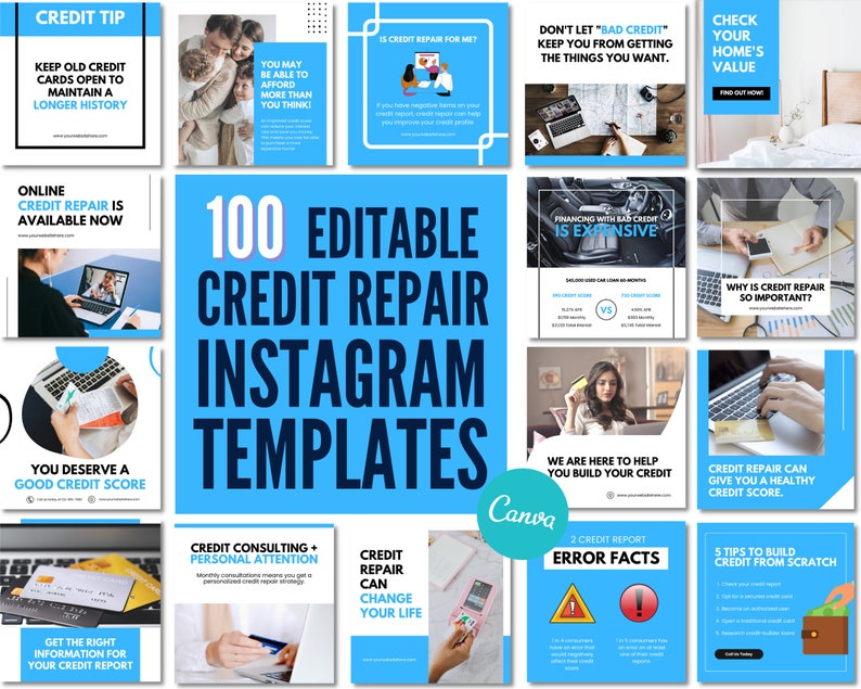 Credit Repair Instagram Post Templates: Editable Canva Flyers (digital ...