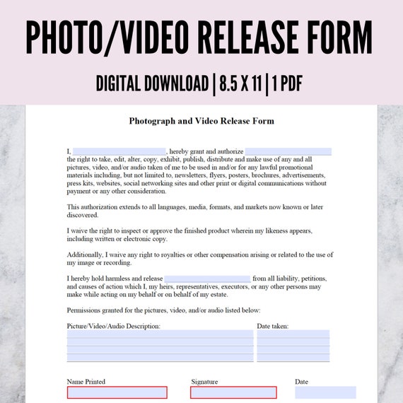 Photo and Video Release Form Salon Photo and Video Release | Etsy Canada