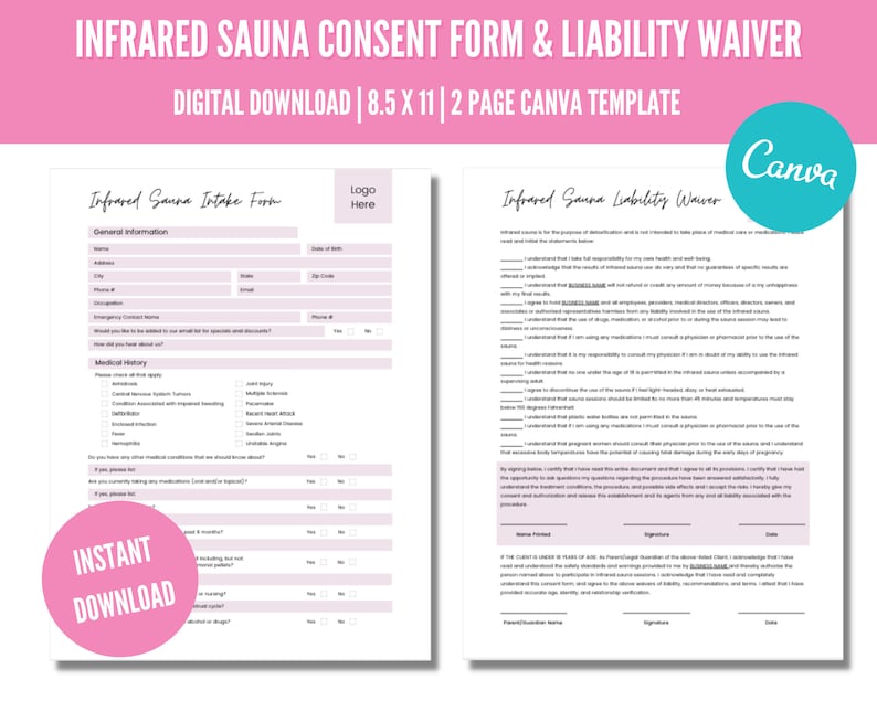 Editable Infrared Sauna Consent Form Detox Sauna Intake Form - Etsy