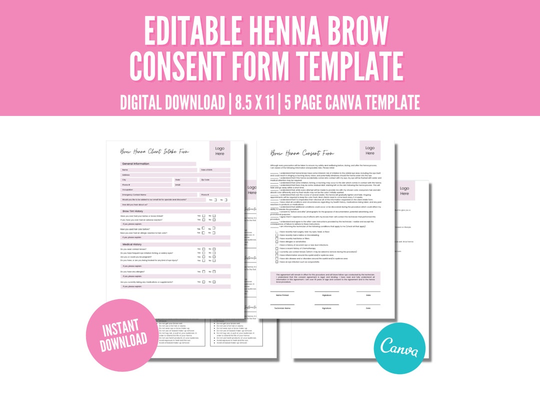 Editable Henna Brow Consent Form Template: Client Intake (canva ...