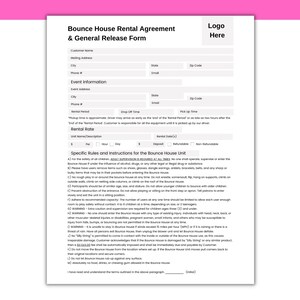 Editable Bounce House Rental Agreement & Waiver (canva Template) - Etsy
