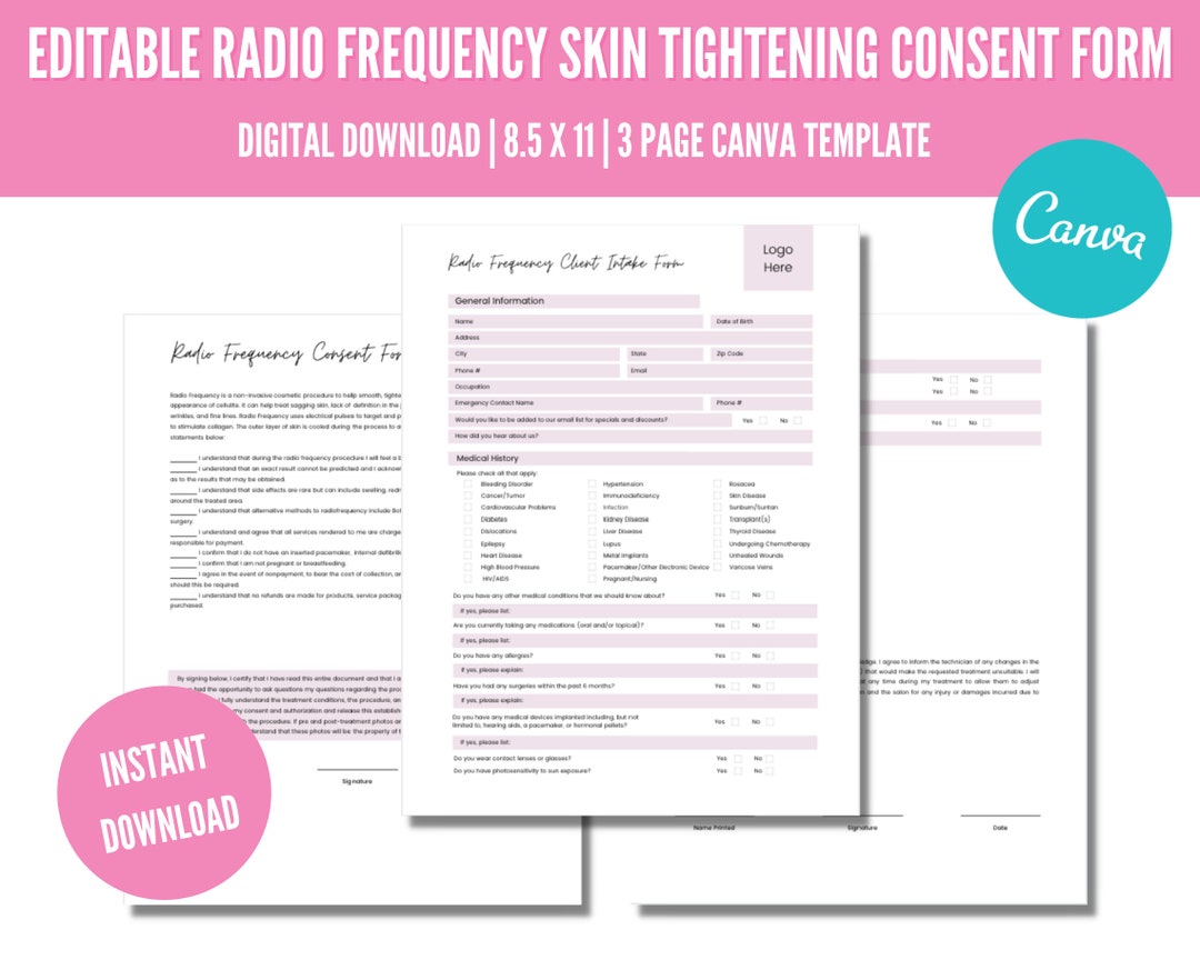 RF Skin Tightening Consent Form: Editable Esthetician Template (canva ...