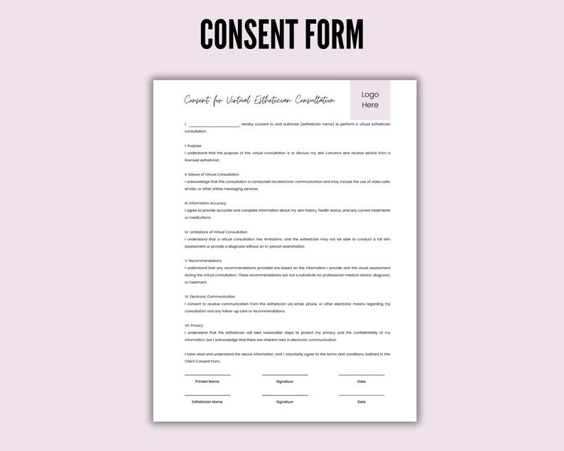 Virtual Esthetician Consultation Forms: Client Intake, Consent & Waiver ...